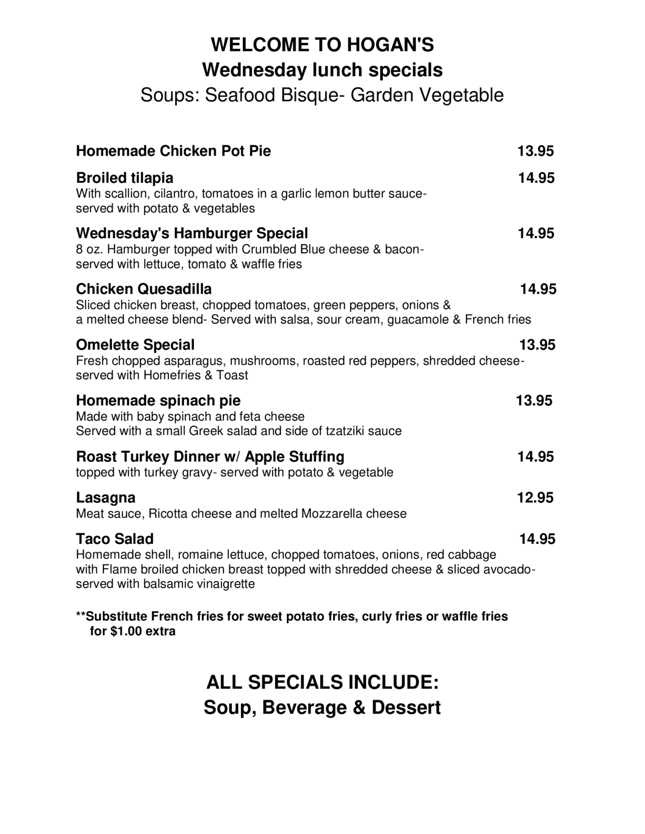 Menu | Hogan's Diner